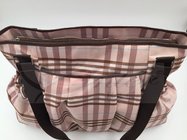 Pink PU Grid Pattern Tote Diaper Bags With Shoulder OEM / ODM Acceptable