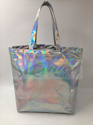 Fashionable Silver Holographic Bag , Laser PU Hologram Shopper Bag Special Design