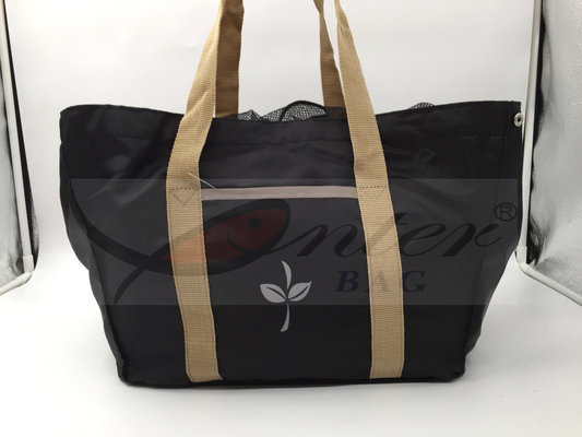 Black 420D Polyester Reusable Folding Shopping Bags For Supermarket Shopping